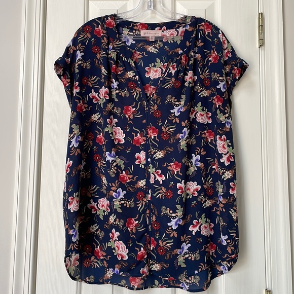 Philosophy | Tops | Philosophy Blue Floral Short Sleeve Xl Top | Poshmark